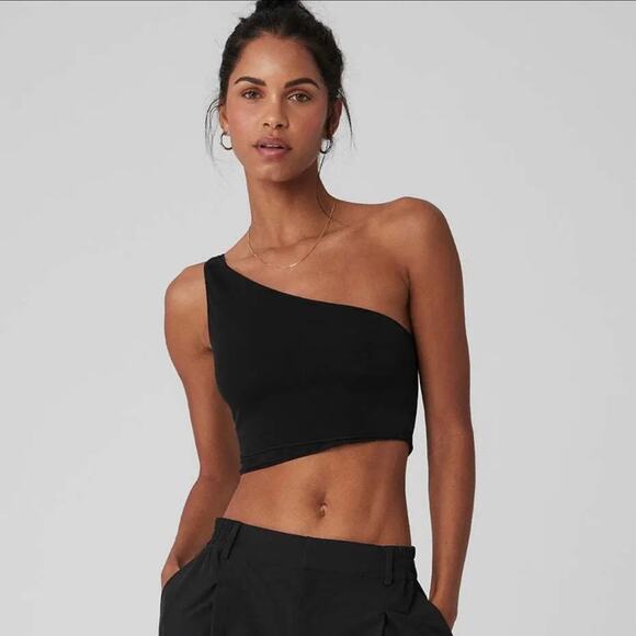 ALO Yoga | Tops | Alo Yoga Mesh Sheer Illusion One Shoulder Bra Crop ...